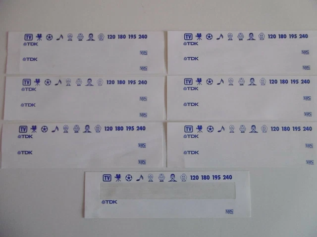 7 STÜCK TDK VHS Aufkleber Sticker Kassetten Video Cassette blau weiß ...