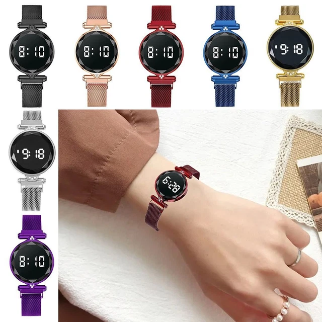LED DIGITAL DISPLAY Electron Watch Rhombic Mirrored Dial Wristwatches ...