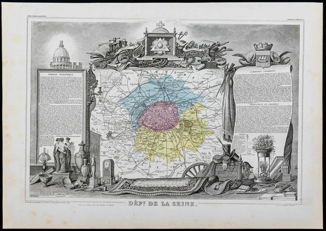 1869 - SEINE (Plan de Paris) - Carte géographique ancienne Levasseur ...