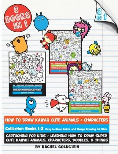 HOW TO DRAW Kawaii Cute Animals + Characters Collection Books 1-3 ...