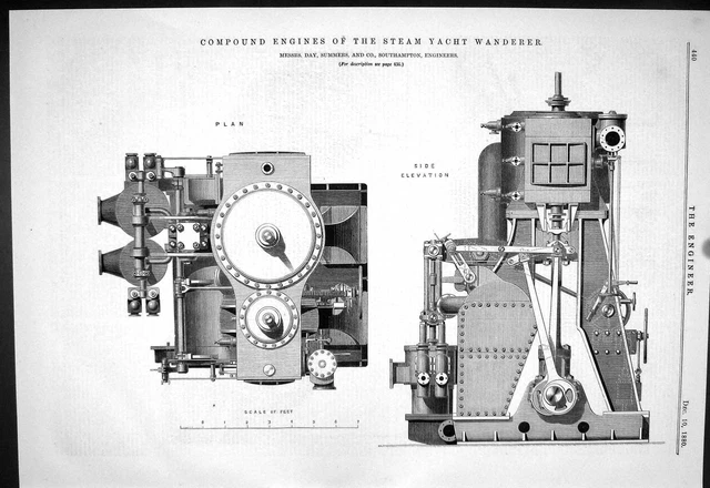 OLD ENGINEERING 1880 Compound Engines Steam Yacht Wanderer Summers Da ...