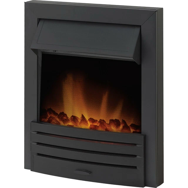 ELECTRIC FIRE BLACK Remote Control Inset Led Timer Flame 2Kw Modern ...