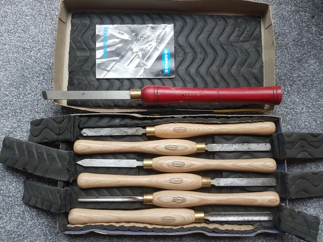 VINTAGE MARPLES NO 1001 Set Of 6 Wood Turning Chisels x 6 + 1 Neilsen ...