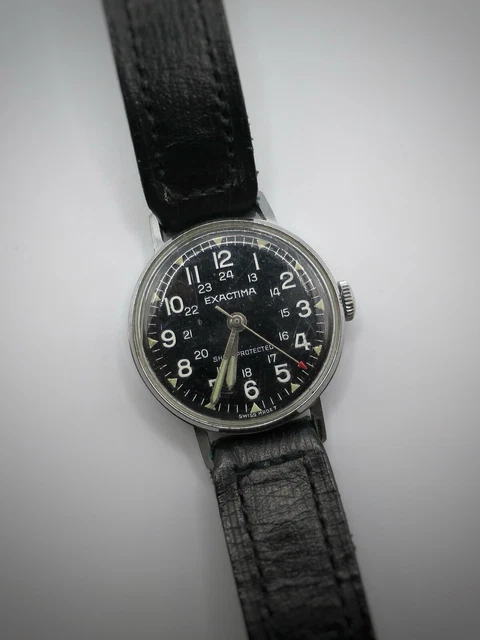 VINTAGE EXACTIMA 1960S Field Watch Military Style Swiss Made Rare ...