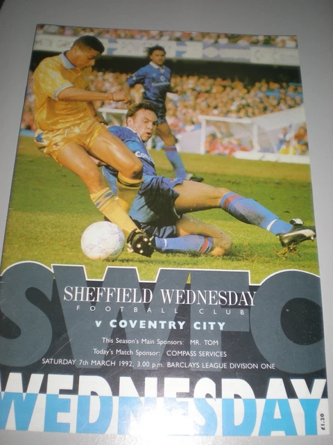 SHEFFIELD WEDNESDAY VS. Coventry City Programme 7 mars 1992 Division ...