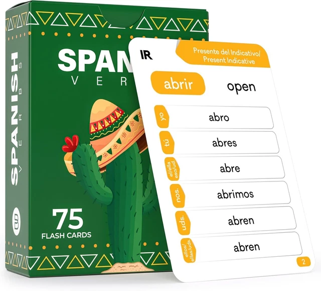SPANISH VERB CONJUGATION Flash Cards with 6 Tenses (150 Verbs 75 Cards ...