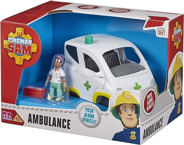 FIREMAN SAM AMBULANCE Push-Along Vehicle With Nurse Flood Action Figure ...