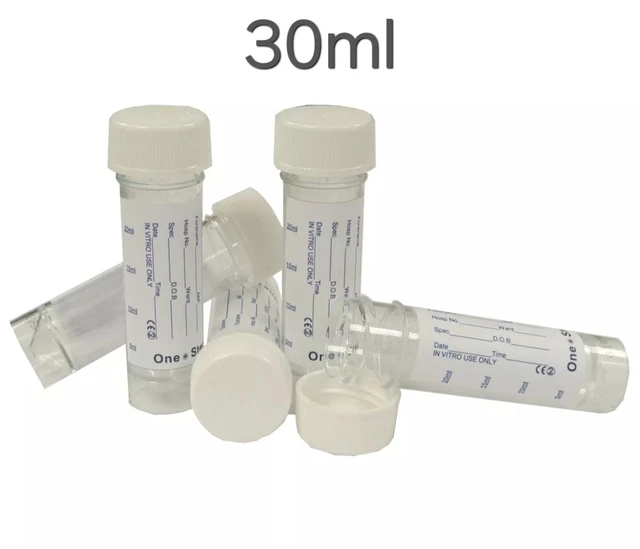 50 URINE SAMPLE Bottles Specimen Containers 30ml Labelled Pots- Same As ...