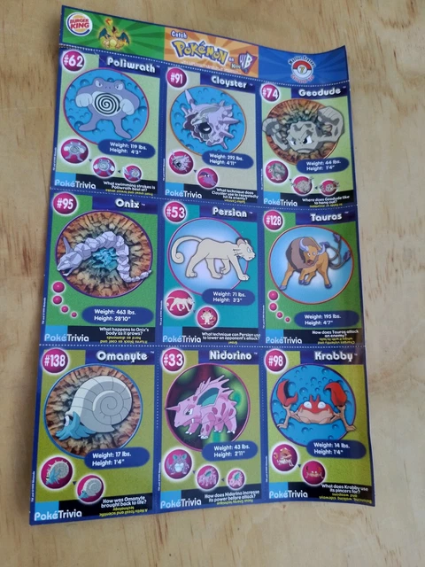 VINTAGE OLD RETRO Pokemon Cards Set 1990s burger King sheet... $35.85 ...