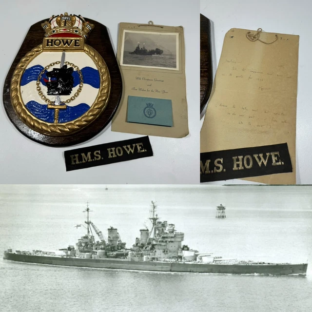 VINTAGE ROYAL NAVY Ships Badge HMS Howe (+Tally & 1943 Calendar) £100. ...