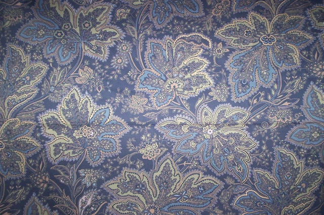 LAURA ASHLEY VINTAGE fabric Jacobean leaf print blue 1995 2.6 yards ...