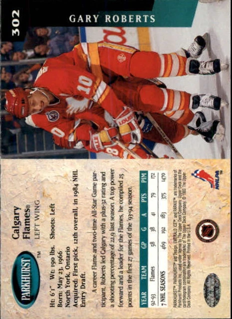 CARTE DE HOCKEY 1993-94 Parkhurst Calgary Flames #302 Gary Roberts EUR ...