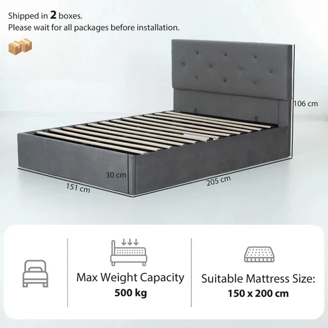 KING SIZE BED Frame Gas End Lift Under Bed Storage Upholstered Platform ...