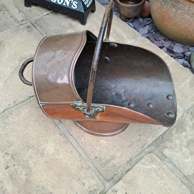 ANTIQUE ,MILITARIA MILATRY Copper Coal Log Scuttle Bucket Helmet Granny ...