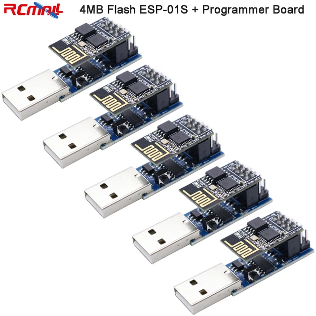 5PCS ESP8266 ESP-01S WiFi Module 4MB Flash + USB to Programmer Adapter ...