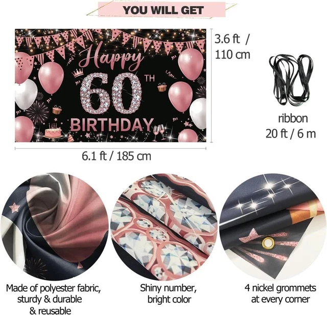 60TH BIRTHDAY DECORATIONS Backdrop Banner for Women, Happy 60th ...