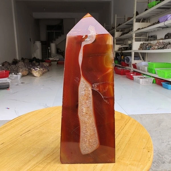 1240G NATURAL RARE Red Agate Geode Crystal Obelisk Quartz Tower Point ...