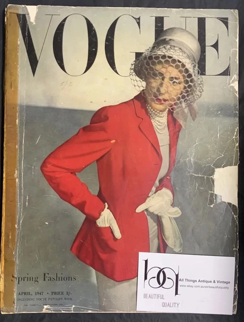 VINTAGE UK ENGLAND VOGUE Magazine: April 1947 Cover Damage, Internally ...