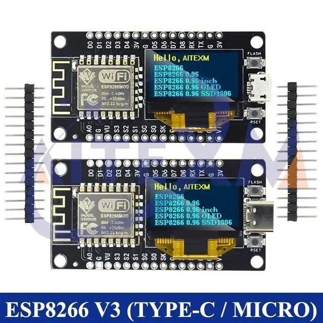 CARTE DE DÉVELOPPEMENT NodeMcu V3 ESP8266 + OLED Display EUR 6,00 ...