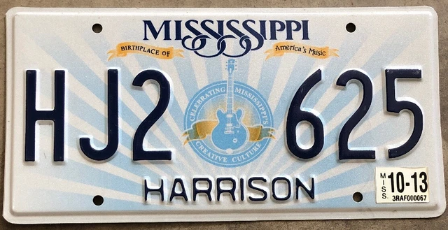 2013 MISSISSIPPI LICENSE Plate, Harrison County, Plate Number HJ2 625 ...
