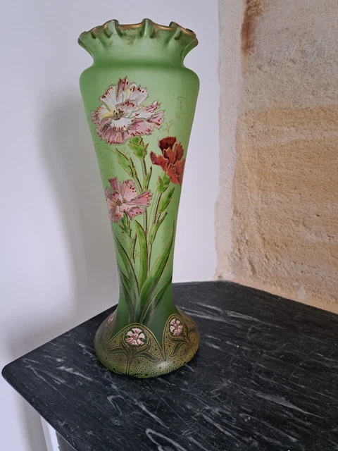 VASE LEGRAS MONTJOYE Art Nouveau Décor Émaillé D'œillets N° 2 EUR 220,00 - PicClick FR