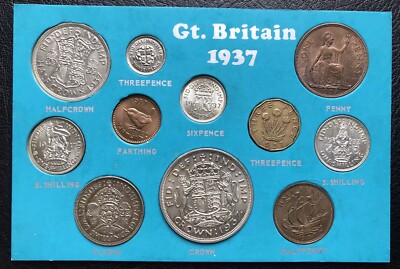 UK BRITISH 1937 King George VI Coronation Coin Collection Set: Farthing ~ Crown £88.88 - PicClick UK
