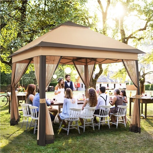 GARDEN GAZEBO OUTDOOR Gazebo Double Tiers Pop Up Canopy w/Netting ...