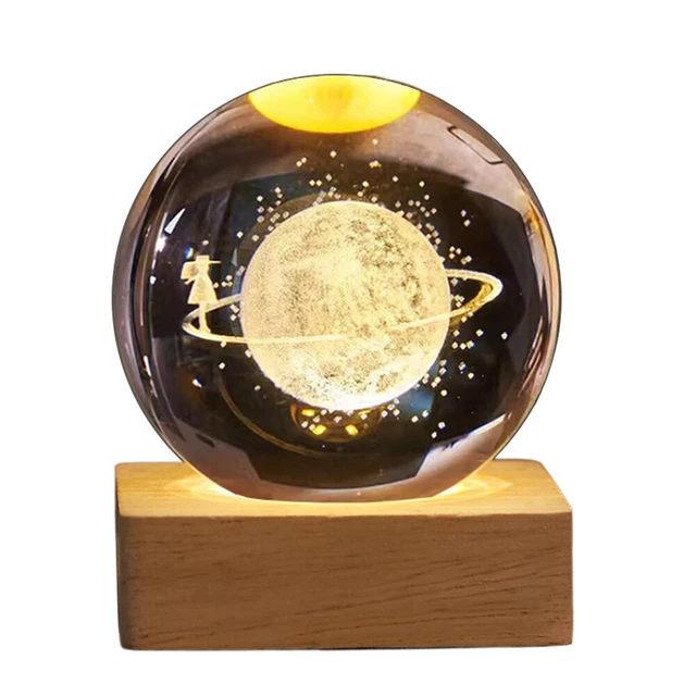 3D ENGRAVED LED Crystal Ball Light USB Charging for Bedroom Decor ...