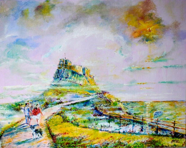 ORIGINAL LANDSCAPE OIL Painting Lindisfarne Holy Island Signed G Ellis ...