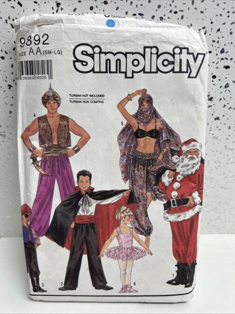 SIMPLICITY 9892 PAPER Sewing Pattern Costumes Santa Dancer Pirate ...