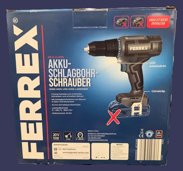 FERREX® 20 V Li-Ion Akku-Schlagbohr-Schrauber – NEU & OVP (Bare Tool ...