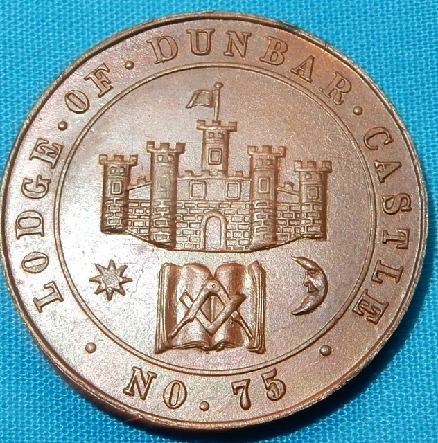 VINTAGE MASONIC MARK PENNY TOKEN LODGE OF DUNBAR CASTLE COIN No 75 ...