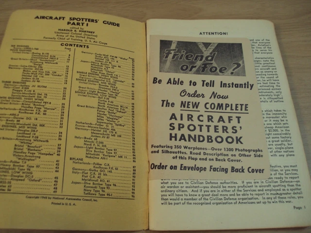 1942 WWII &AIRCRAFT SPOTTERS' GUIDE Part 1" Photos/Specs/Silhouettes ...