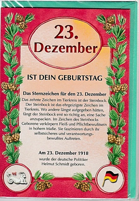 GRUSSKARTE KARTE GEBURTSTAG 23. Dezember Geburtstagskarte Glückwünsche ...