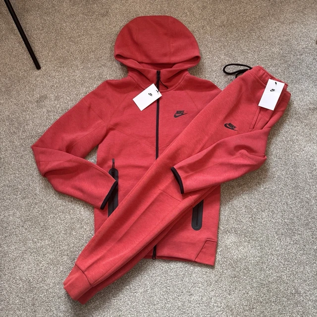 MEN’S NIKE TECH Fleece Full Tracksuit Set Hoodie Light University Red ...