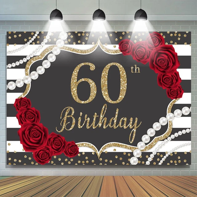 RED ROSE DARK Gery Glitter Happy 60Th Birthday Backdrop $37.90 ...