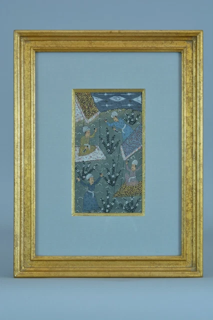 PAINTING ANTIQUE SILK Persian Iran Scene Animated Dignitary Frame ...