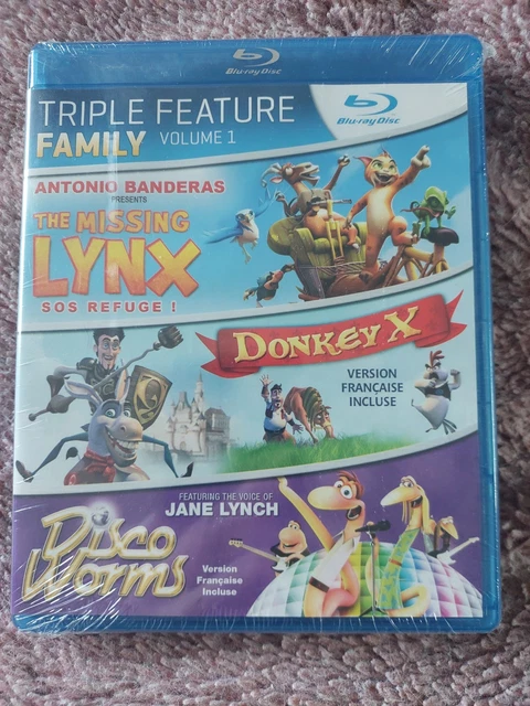 FAMILY TRIPLE FEATURE Blu-ray Missing Lynx, Donkey X, Disco Worms In ...