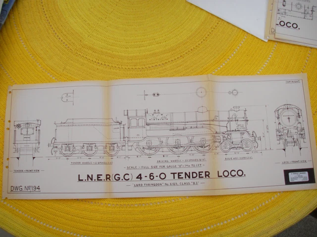 SKINLEY (PT MOORE) Scale Drawing of LNER (GC) 4-6-0 Tender Locomotive ...