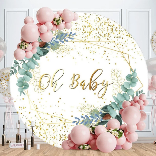GOLD GLITTER OH Baby Leaves Round Baby Shower Backdrop $37.90 - PicClick AU
