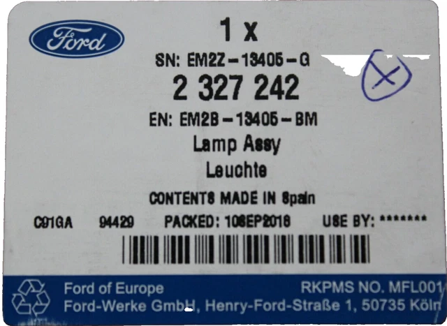 ORIGINAL TAILLIGHT LEFT outside Ford S-Max from year of construction 1/ ...