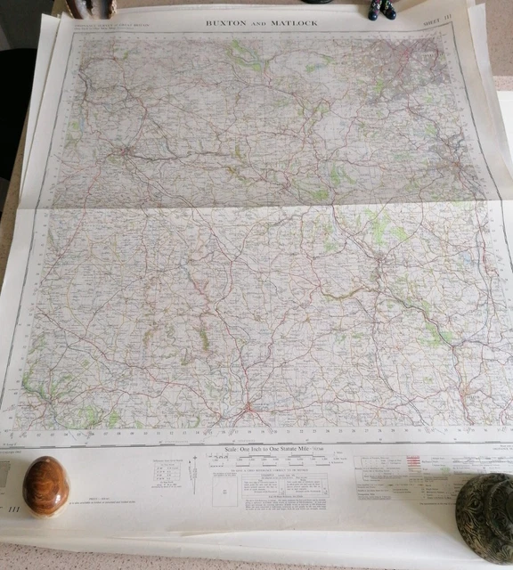ORDNANCE SURVEY WALL CHART/ os MAP BUXTON & MATLOCK #111 1": 1 MILE ...
