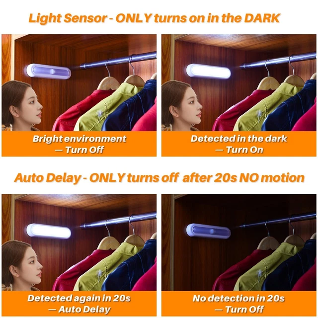 7IN MOTION SENSOR Lights Indoor LED Stick On 3 Pack Cool White £15.99 ...