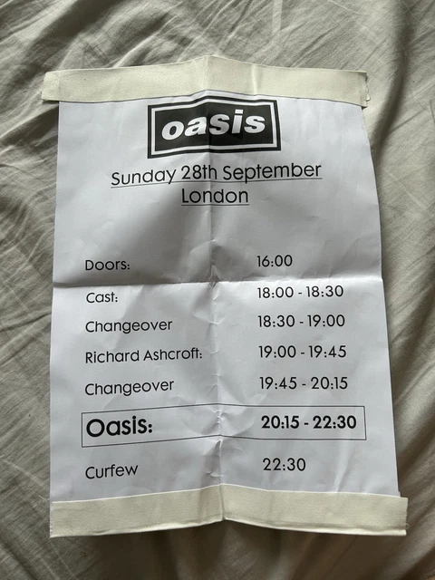 OASIS SCHEDULE LIST - London Wembley Stadium 28/09/2025 £47.47 ...