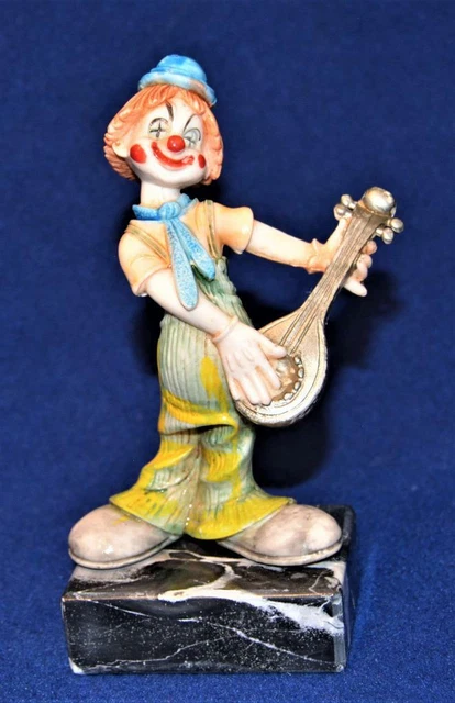 VTG FONTANIN MADE Italy CLOWN w MANDOLINE 6"h Figurine on Carrara ...