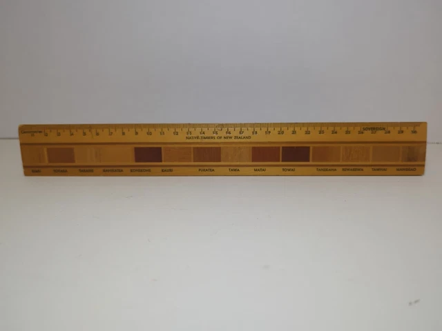 VINTAGE SOVEREIGN NATIVE Timbers of New Zealand Wood Ruler 14 Inlaid ...