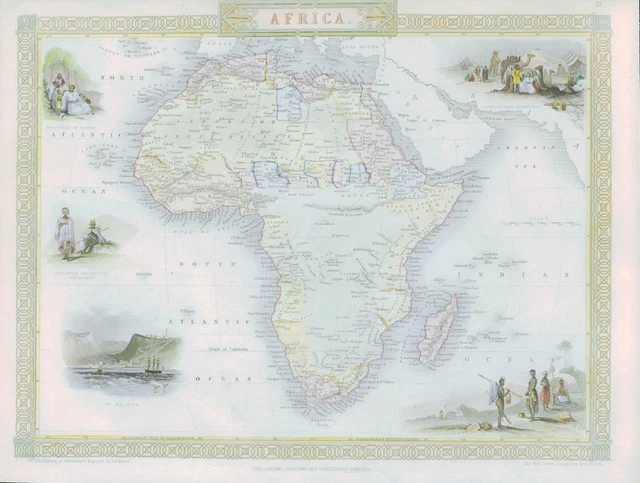 1850 ORIGINAL ANTIQUE Map of "AFRICA" African Continent TALLIS FULL ...