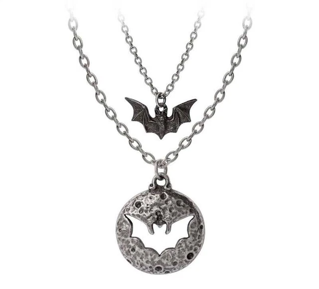 ALCHEMY GOTHIC LUNAR Roose Moon Bat Couples Two Part Necklace Set UK ...