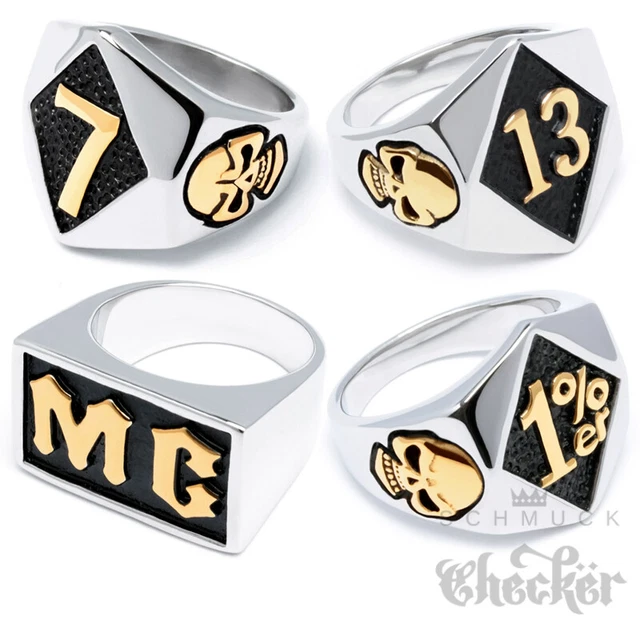 EDELSTAHL BIKER RING Glückszahl 7 13 Motorrad Club MC 1%er Outlaw ...