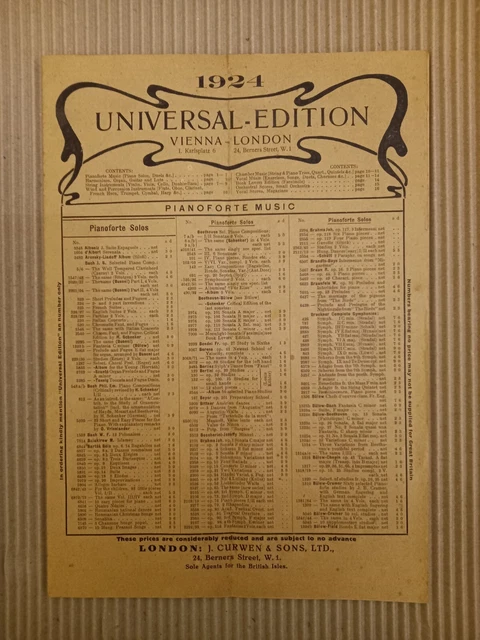 UNIVERSAL - EDITION Catalogo 1923 Musica N°264 Vienna - London EUR 50 ...